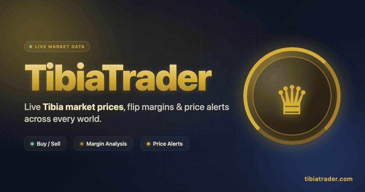 TibiaTrader — Live Tibia market prices, margins & price alerts